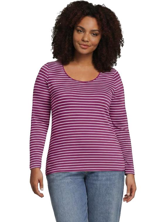 LANDS' END Lands' End Long Sleeve Lightweight Jersey Scoop Neck T-Shirt